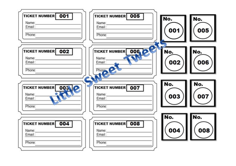 Raffle Ticket Template, 8 Blank Raffle Tickets per Page, Party Work ...