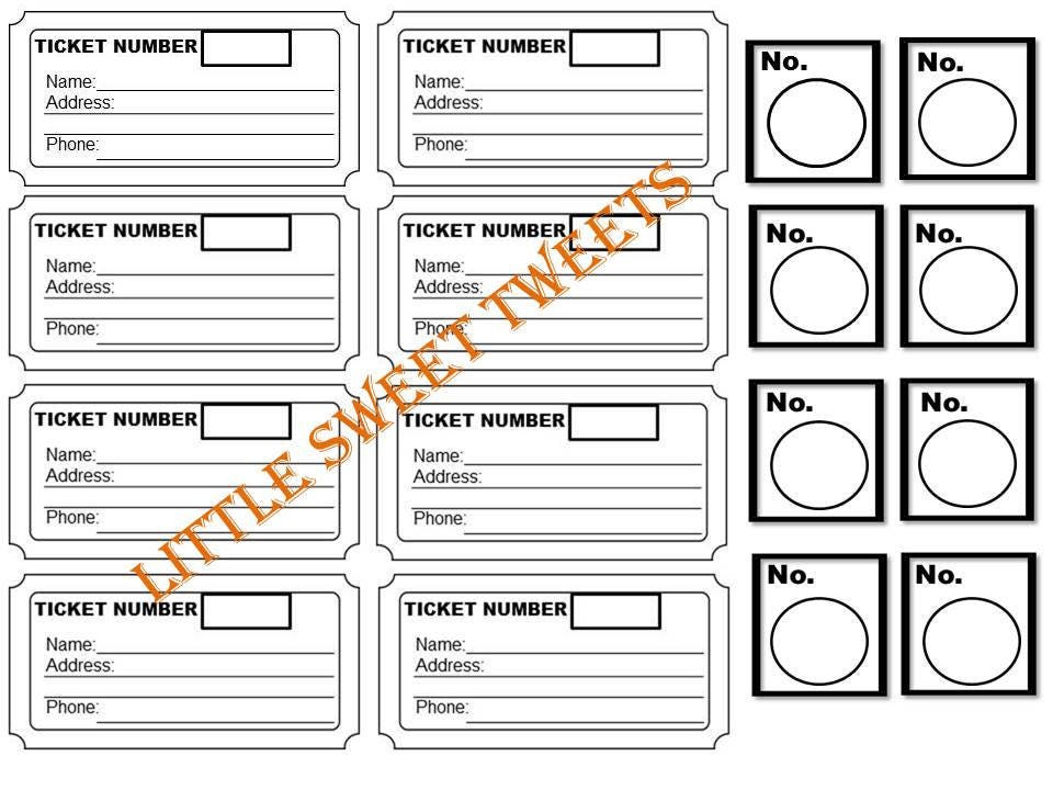 Raffle Ticket Template, 8 Blank Raffle Tickets per Page, Party Work ...