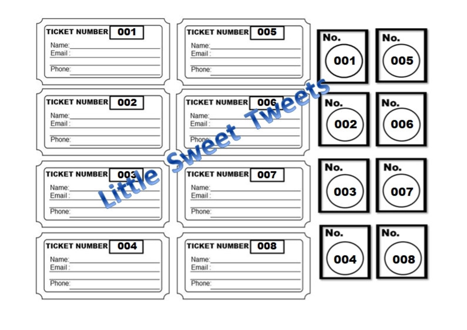 Raffle Ticket Template, 8 Blank Raffle Tickets per Page, Party Work ...