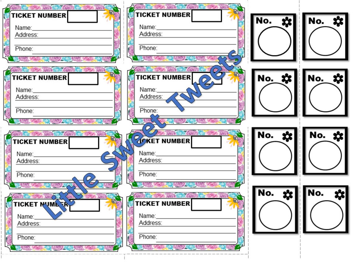 Raffle Ticket Template, 8 Blank Floral Raffle Tickets per Page, Mothers ...