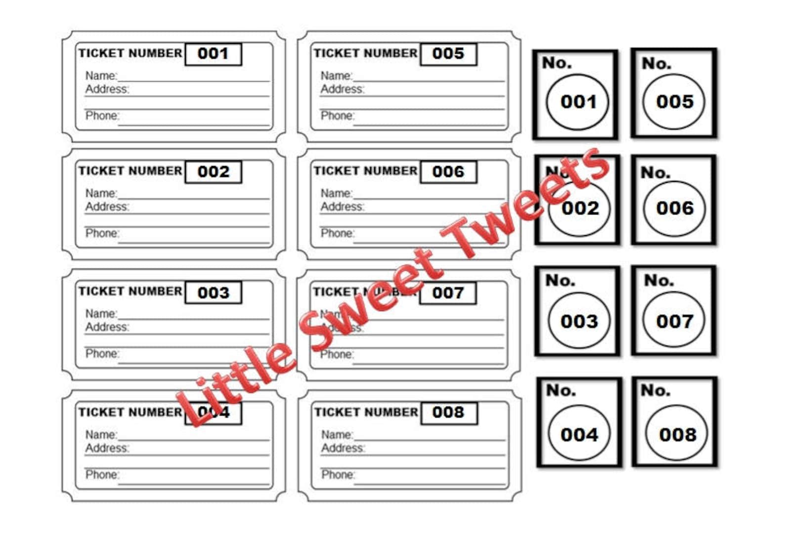 Raffle Ticket Template, 8 Blank Raffle Tickets per Page, Party Work ...
