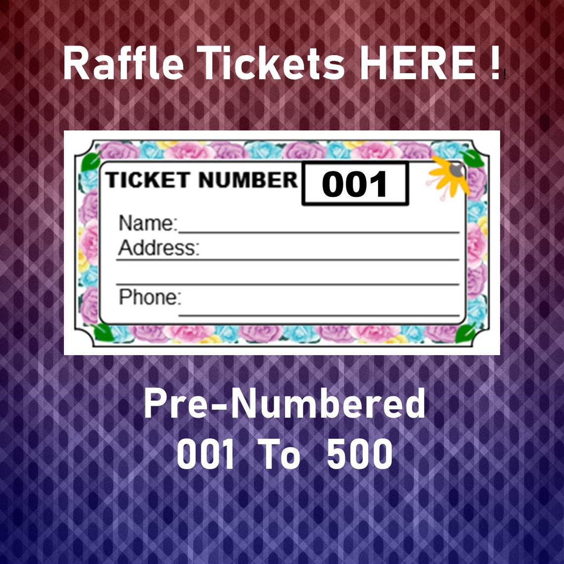 Raffle Ticket Template, 8 Floral Raffle Tickets per Page, Flower Raffle ...