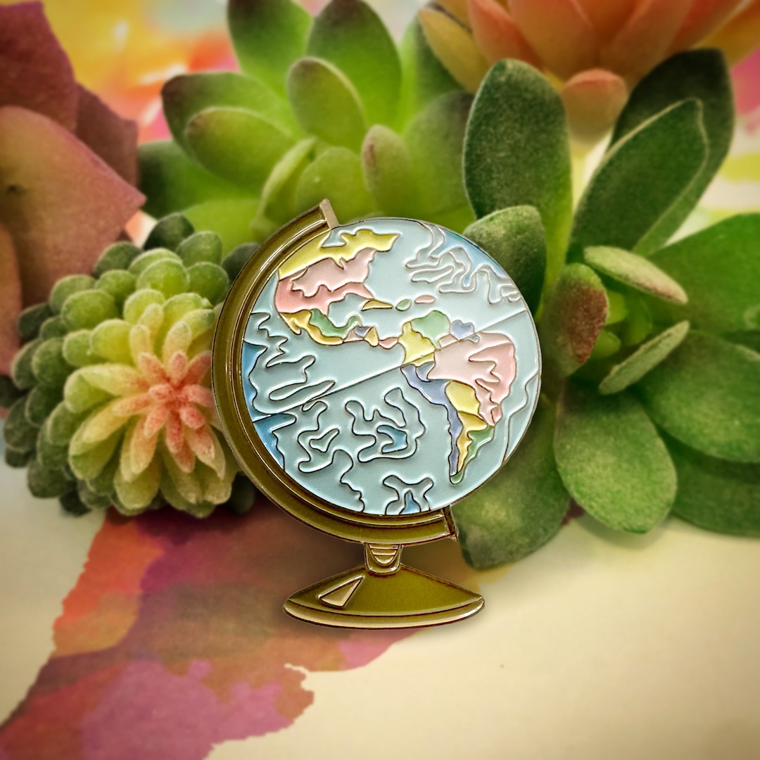 Vintage Globe Enamel Pin - Earth Lapel Pin - Rainbow Hat Pin ...