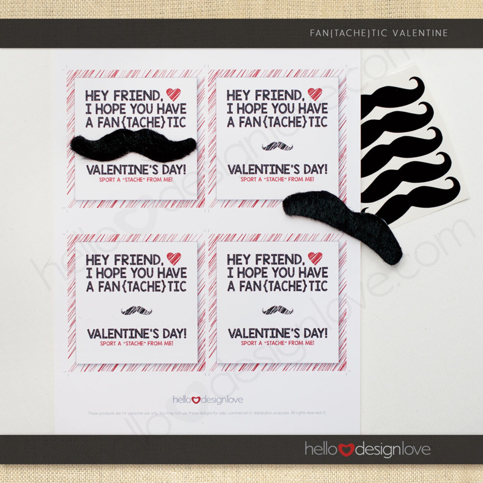 Mustache Fun Valentine Card, Friend Valentine, No Candy Classroom ...