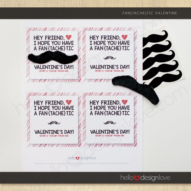 Mustache Fun Valentine Card, Friend Valentine, No Candy Classroom ...