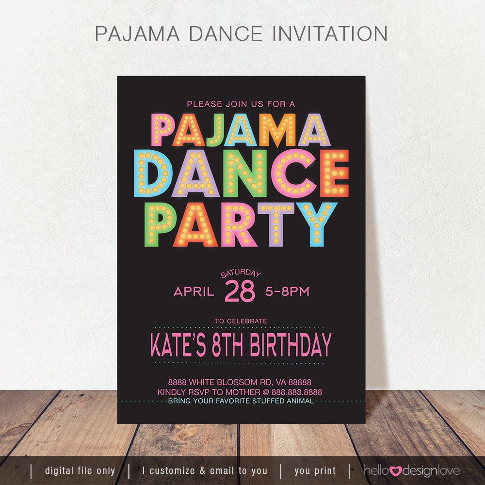 Pajama Dance Party Printable Invitation, PJ Party, Girls Slumber Party ...