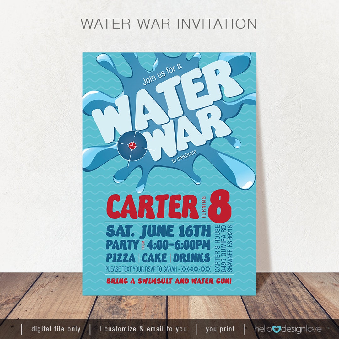 Water War Printable Party Invitation, Water Gun Party, Splash Pool ...