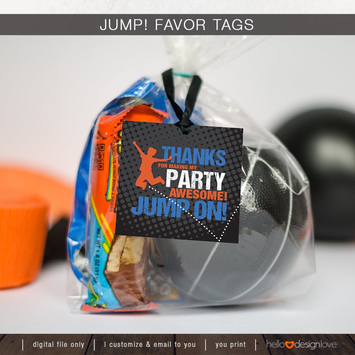 Jump! Printable Party Favor Gift Tag, Jumping Party, Trampoline Party ...