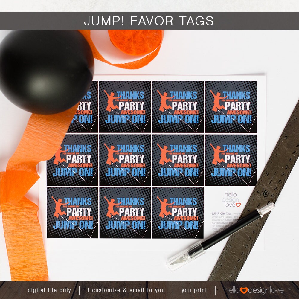 Jump! Printable Party Favor Gift Tag, Jumping Party, Trampoline Party ...