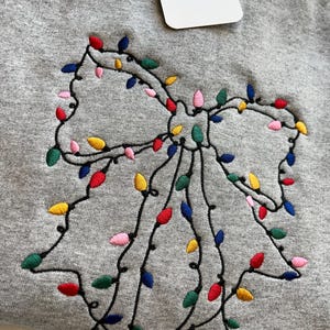 Christmas Lights Bow Embroidered Sweater Festive Holiday Sweatshirt ...