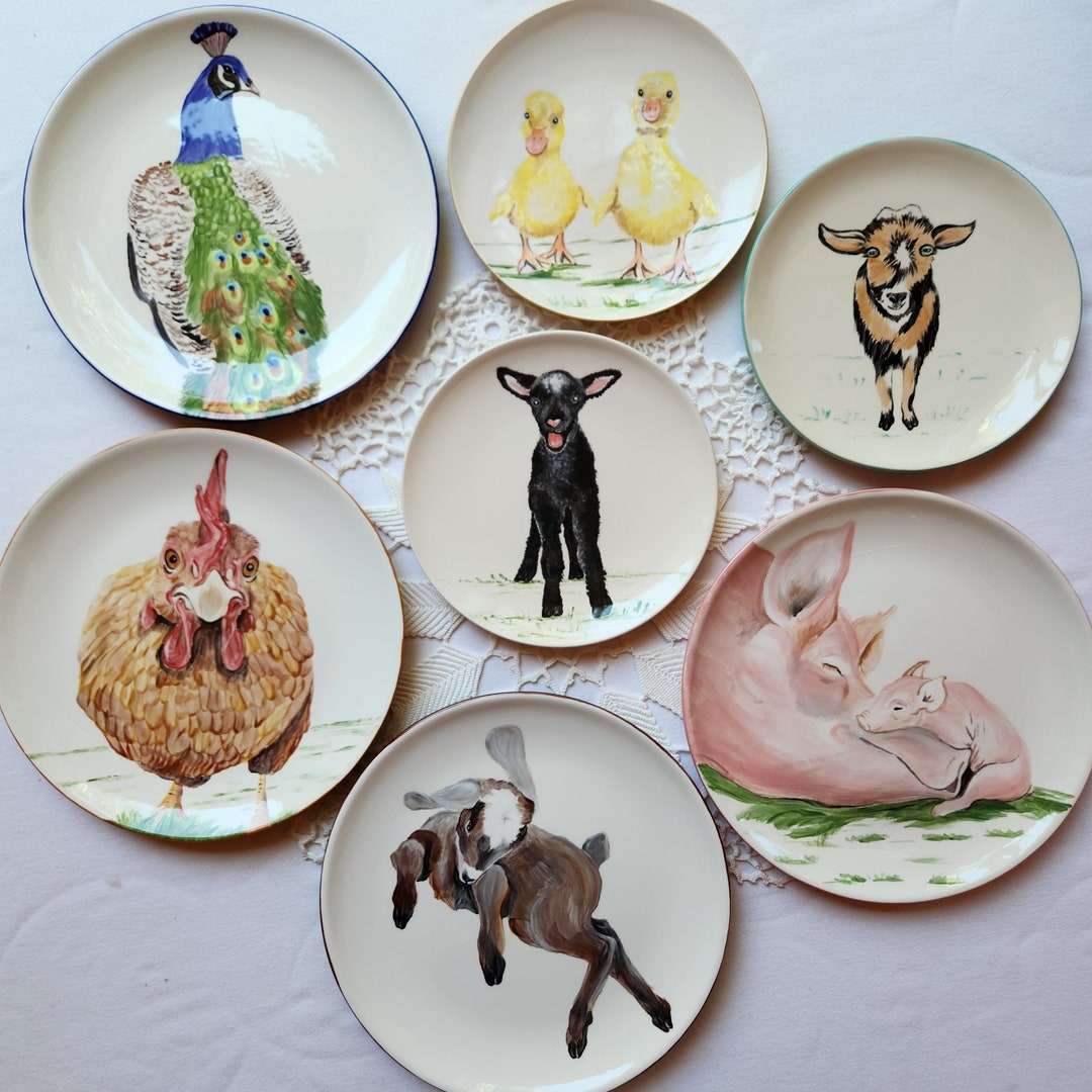 Farm Animal Plates Pink Pig Barnyard Gift Lamb Plate Horse Plate Llama ...