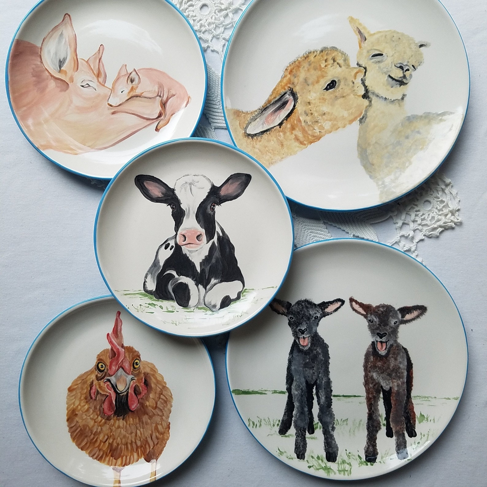 Farm Animal Plates Pink Pig Barnyard Gift Lamb Plate Horse | Etsy