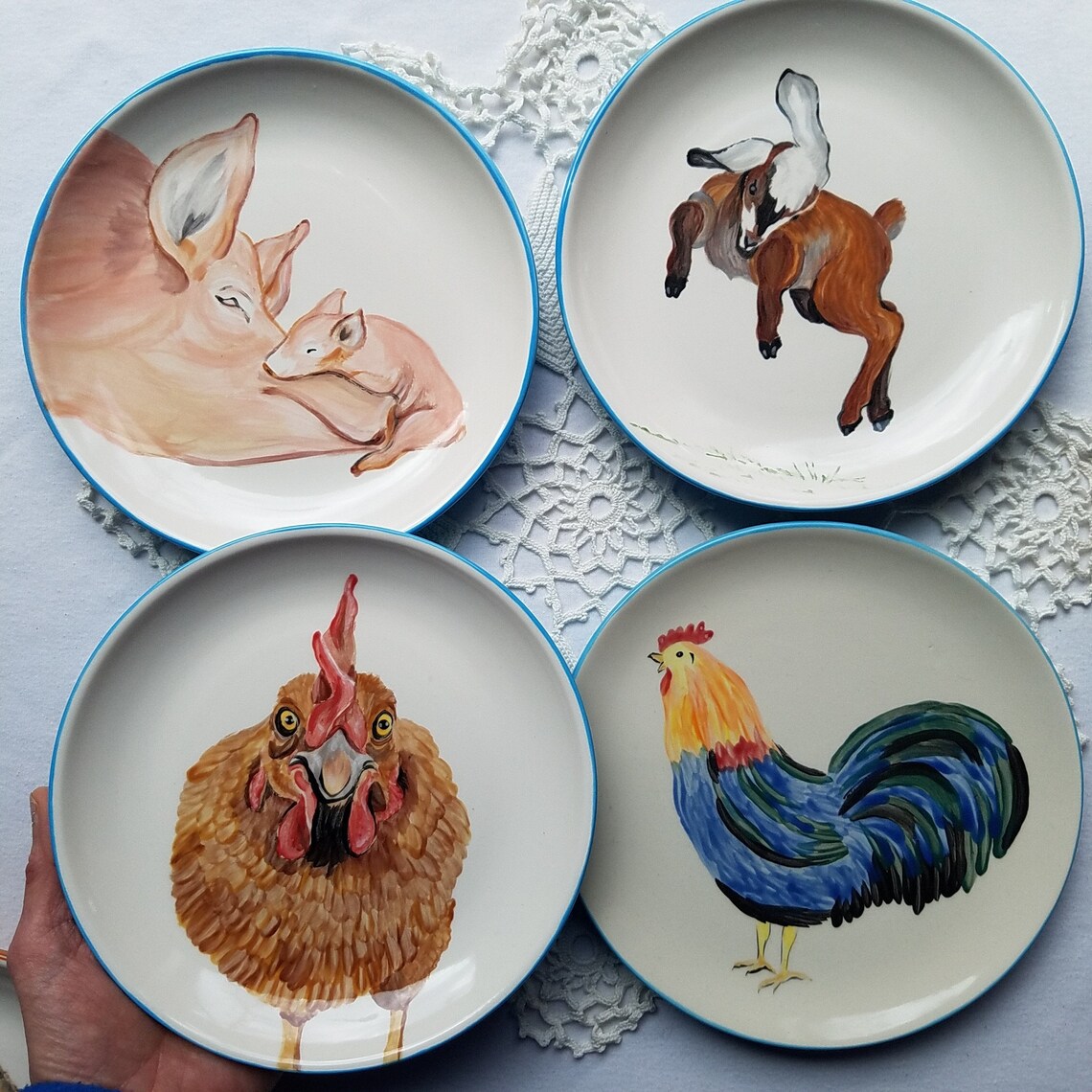 Farm Animal Plates Pink Pig Barnyard Gift Lamb Plate Horse | Etsy