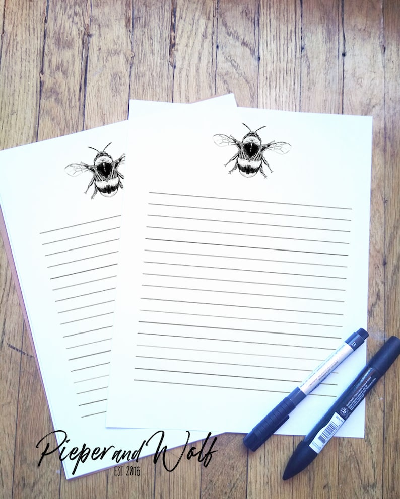 Bee Motif Stationery Paper Stationary Bumble Bee Honey Bee - Etsy