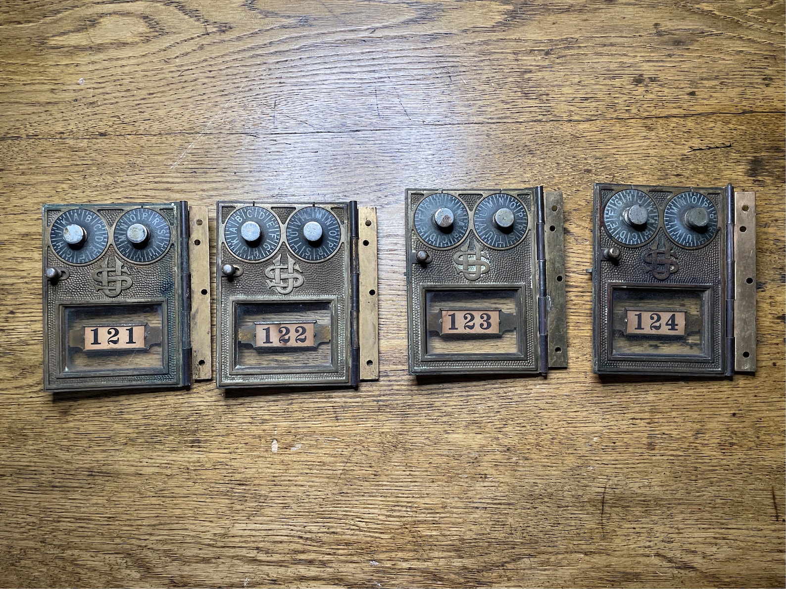 Early Bronze Double Dial Post Office P.O. Door | Framless | Antique-us ...