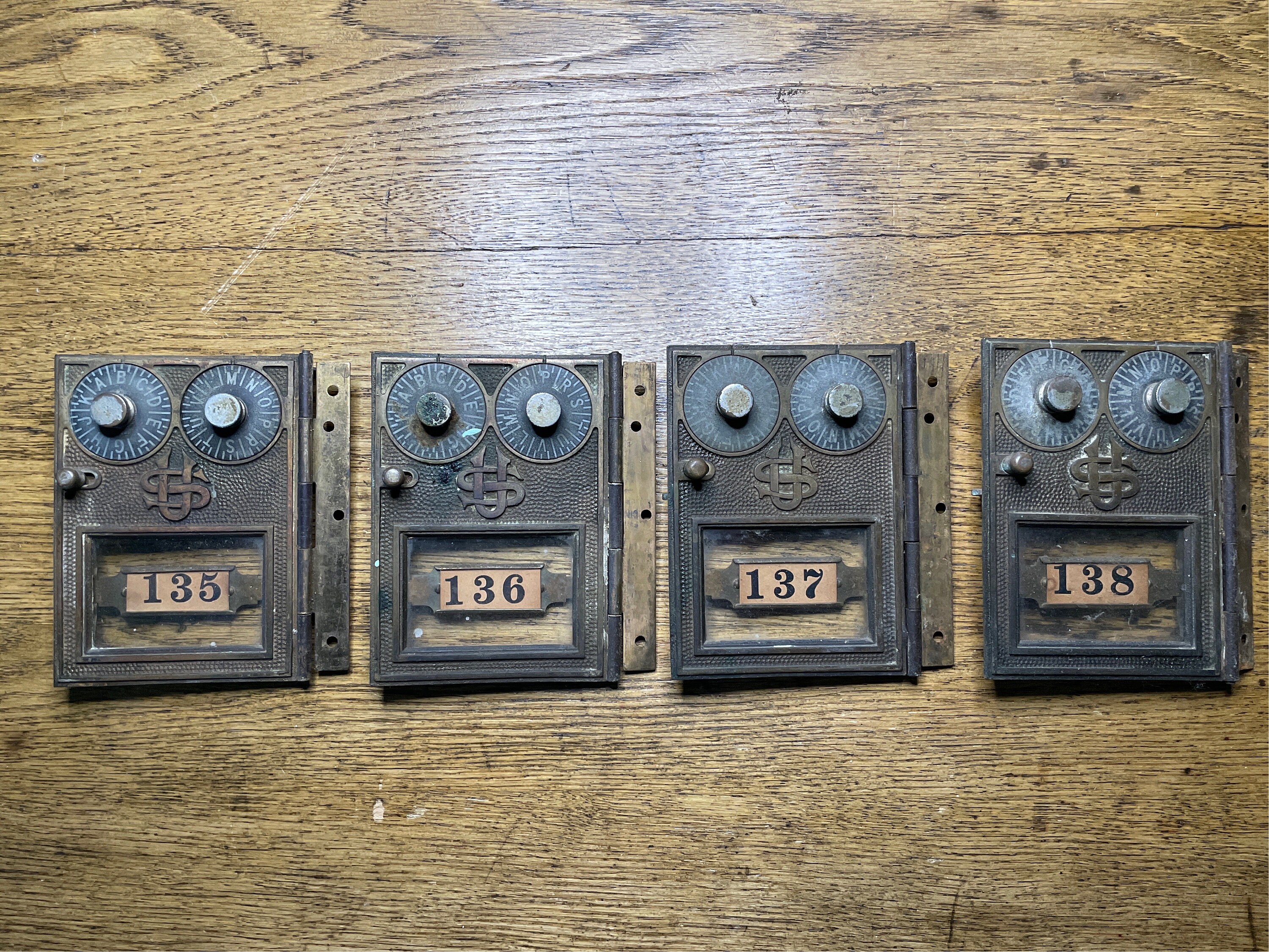 Early Bronze Double Dial Post Office P.O. Door | Framless | Antique-us ...