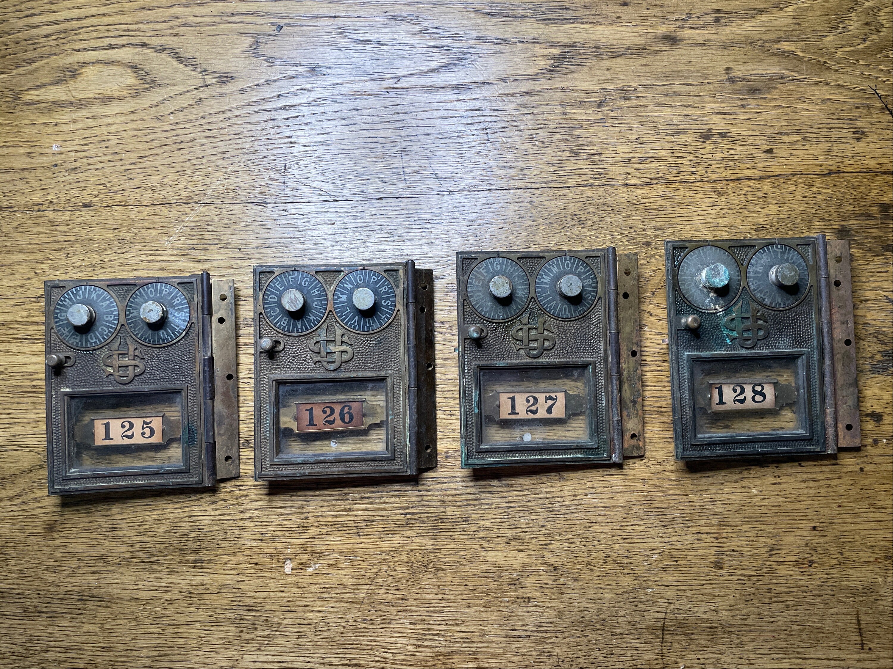 Early Bronze Double Dial Post Office P.O. Door | Framless | Antique-us ...