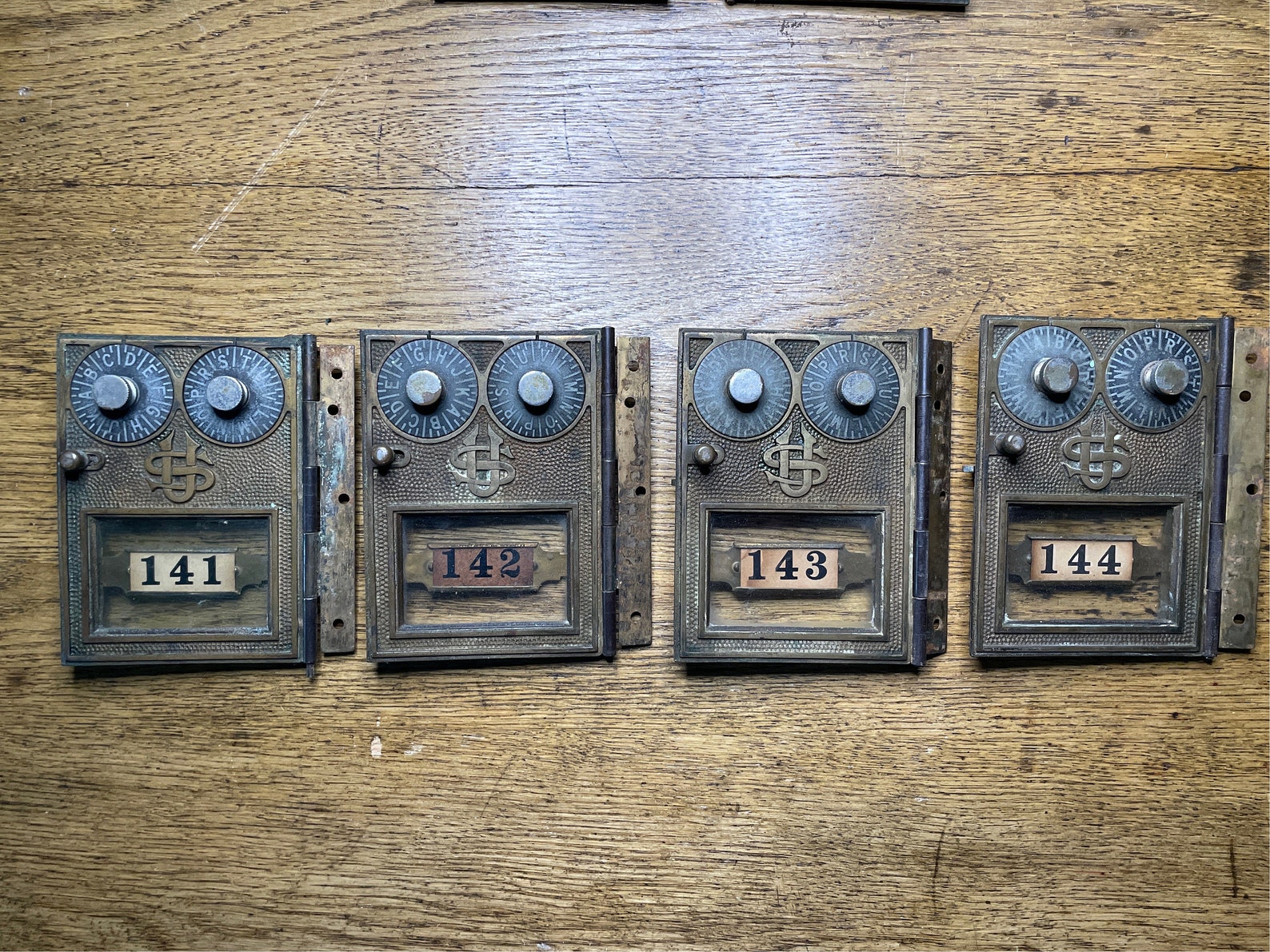 Early Bronze Double Dial Post Office P.O. Door | Framless | Antique-us ...