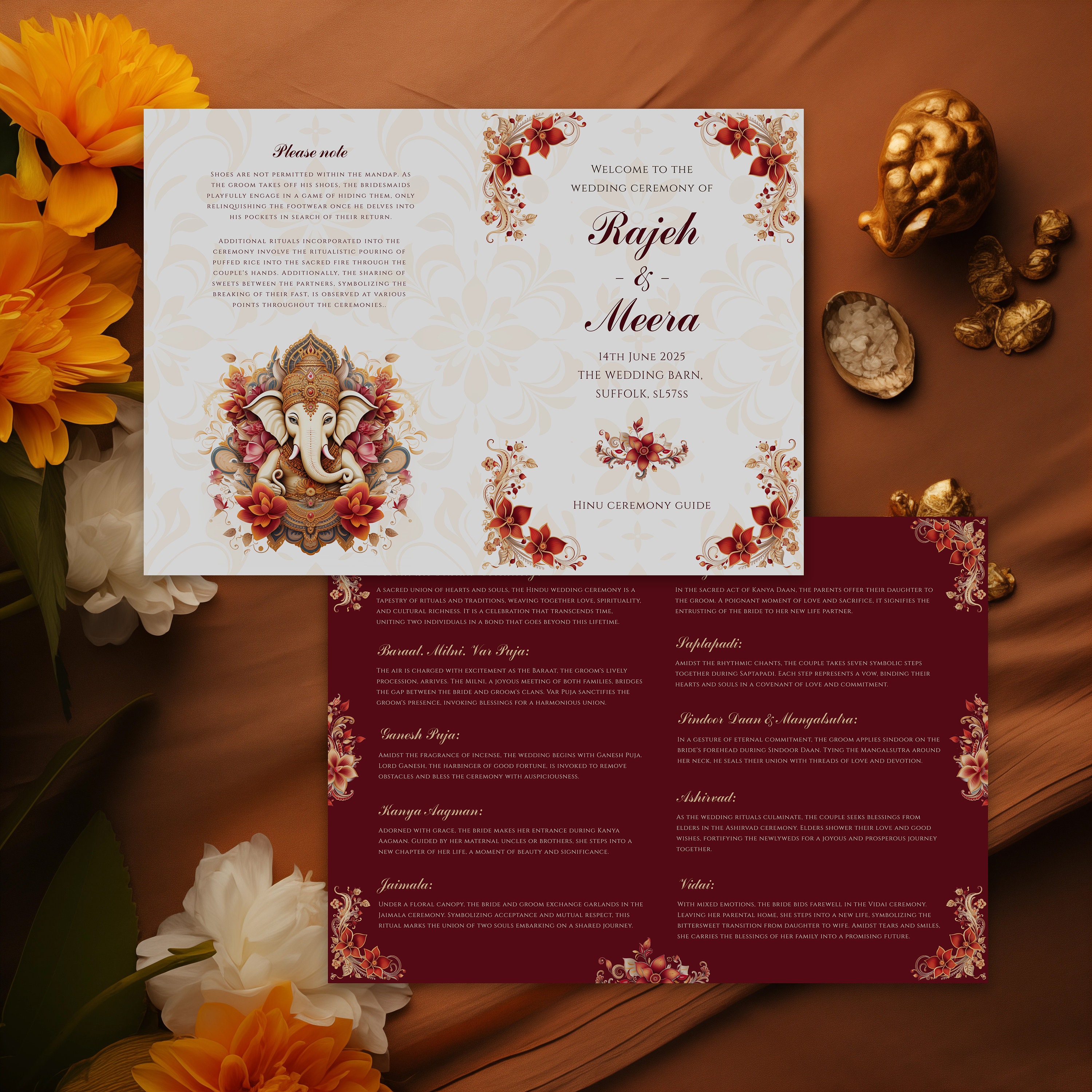 Hindu Red Wedding Template Ceremony Program Traditional Indian / Asian ...