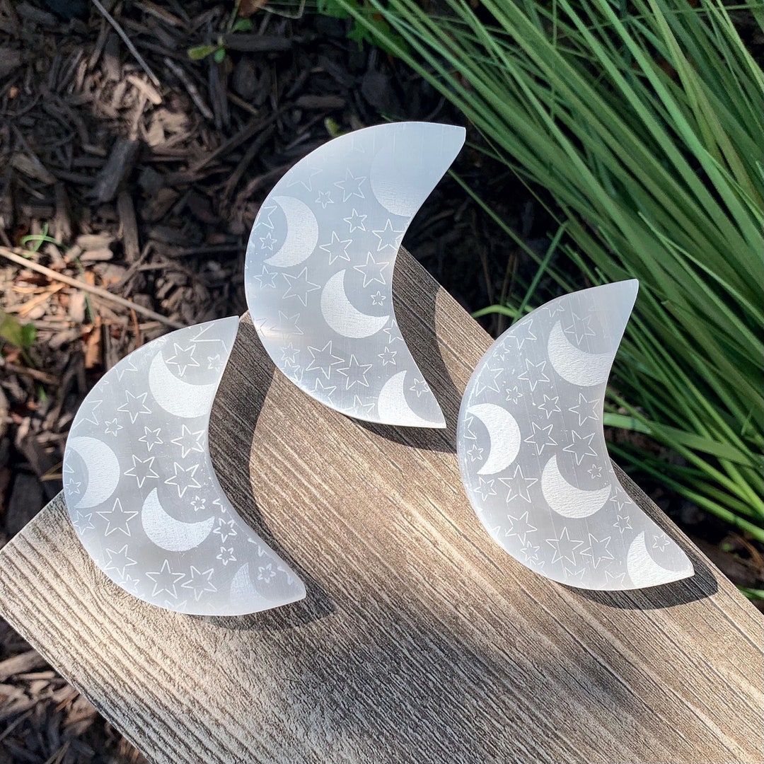 Selenite Etched Moon / Etched Selenite Moon / Selenite Crystal ...