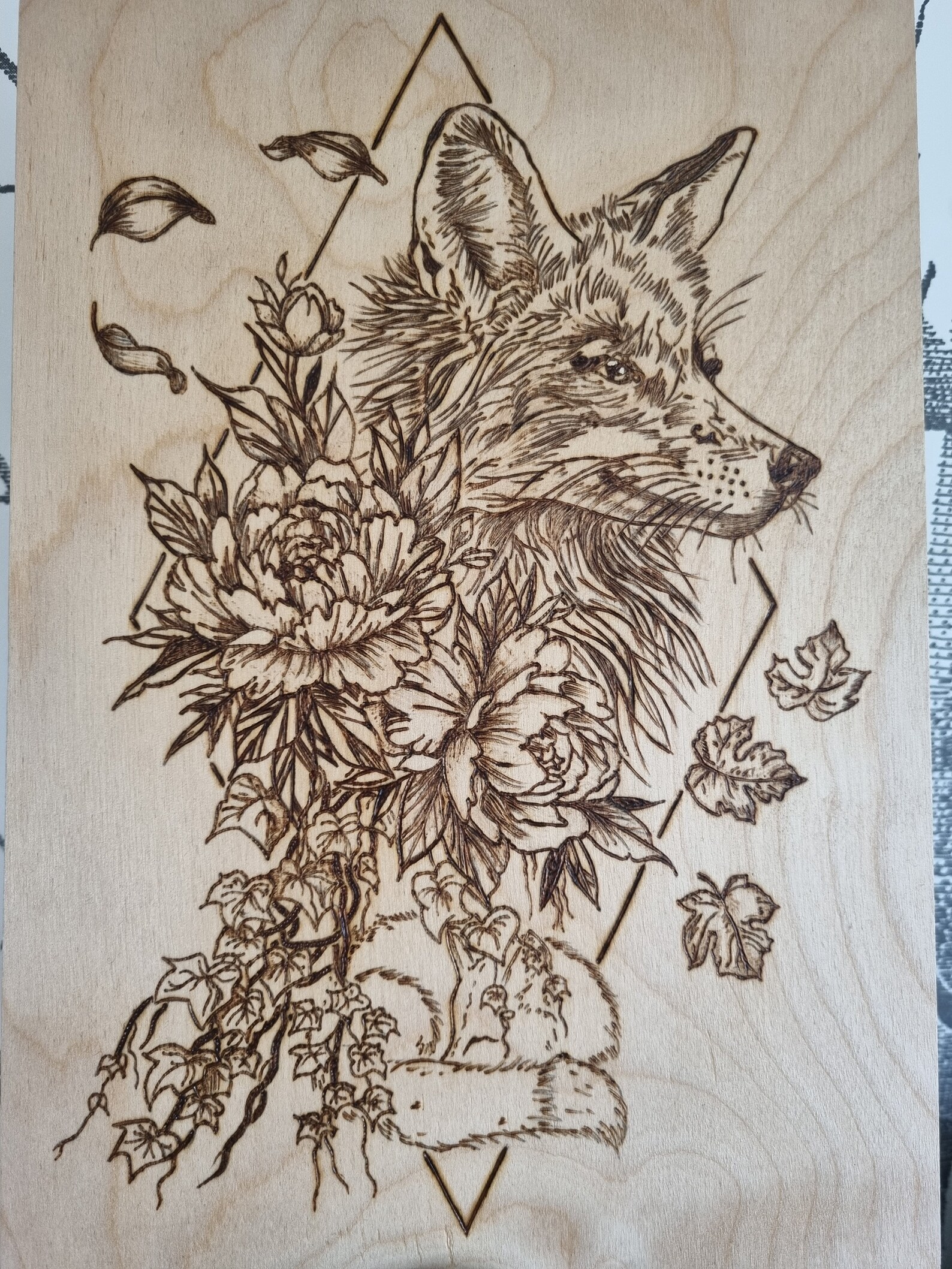 Floral Fox and Ivy Wood-burned A4 Art Piece - Etsy