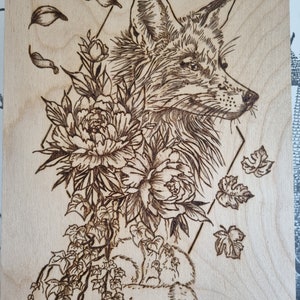 Floral Fox and Ivy Wood-burned A4 Art Piece - Etsy