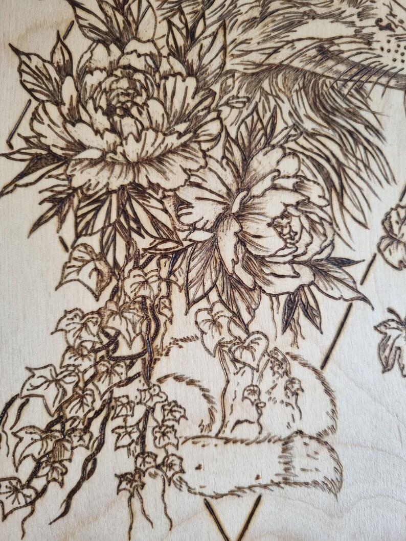 Floral Fox and Ivy Wood-burned A4 Art Piece - Etsy