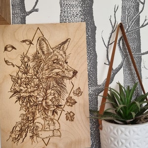 Floral Fox and Ivy Wood-burned A4 Art Piece - Etsy
