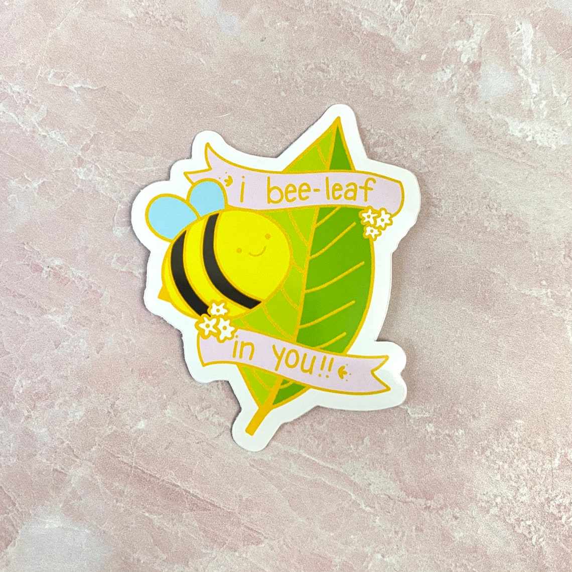 Cute flower bee pun Bee leaf in yourself vinyl small sticker | Etsy