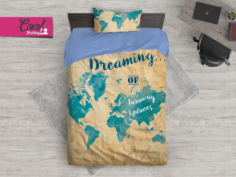 World Map Bedding Set Travel Map Duvet Cover Far Away Map | Etsy