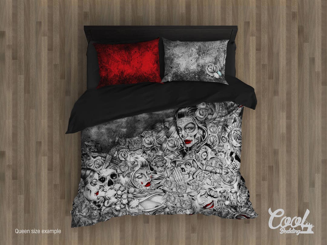 Sugar Skull Bedding Set – Day of the Dead Duvet Cover – Muerte Tattoo ...