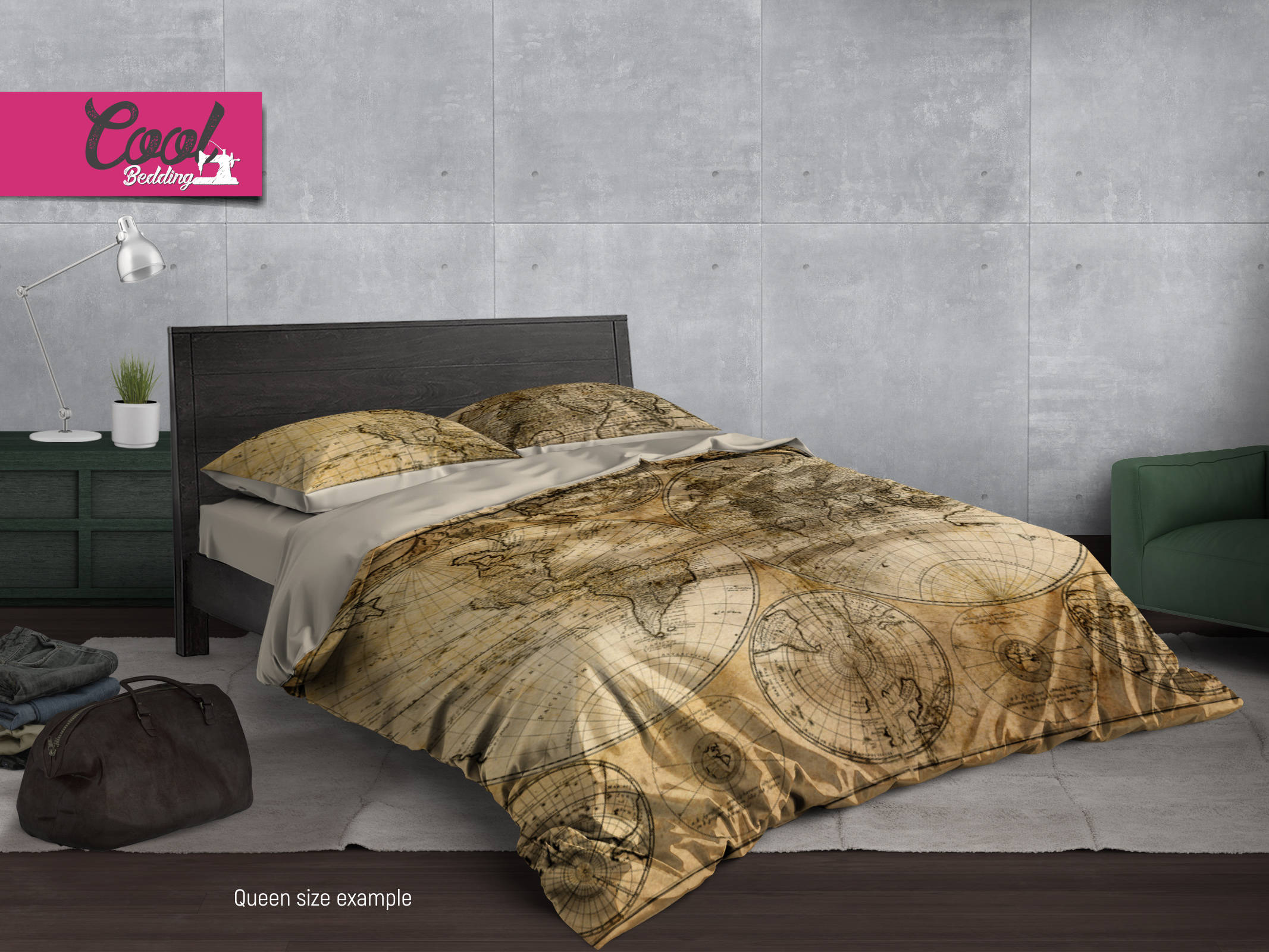 World Map Bedding Set Ancient Map Duvet Cover Set Vintage | Etsy
