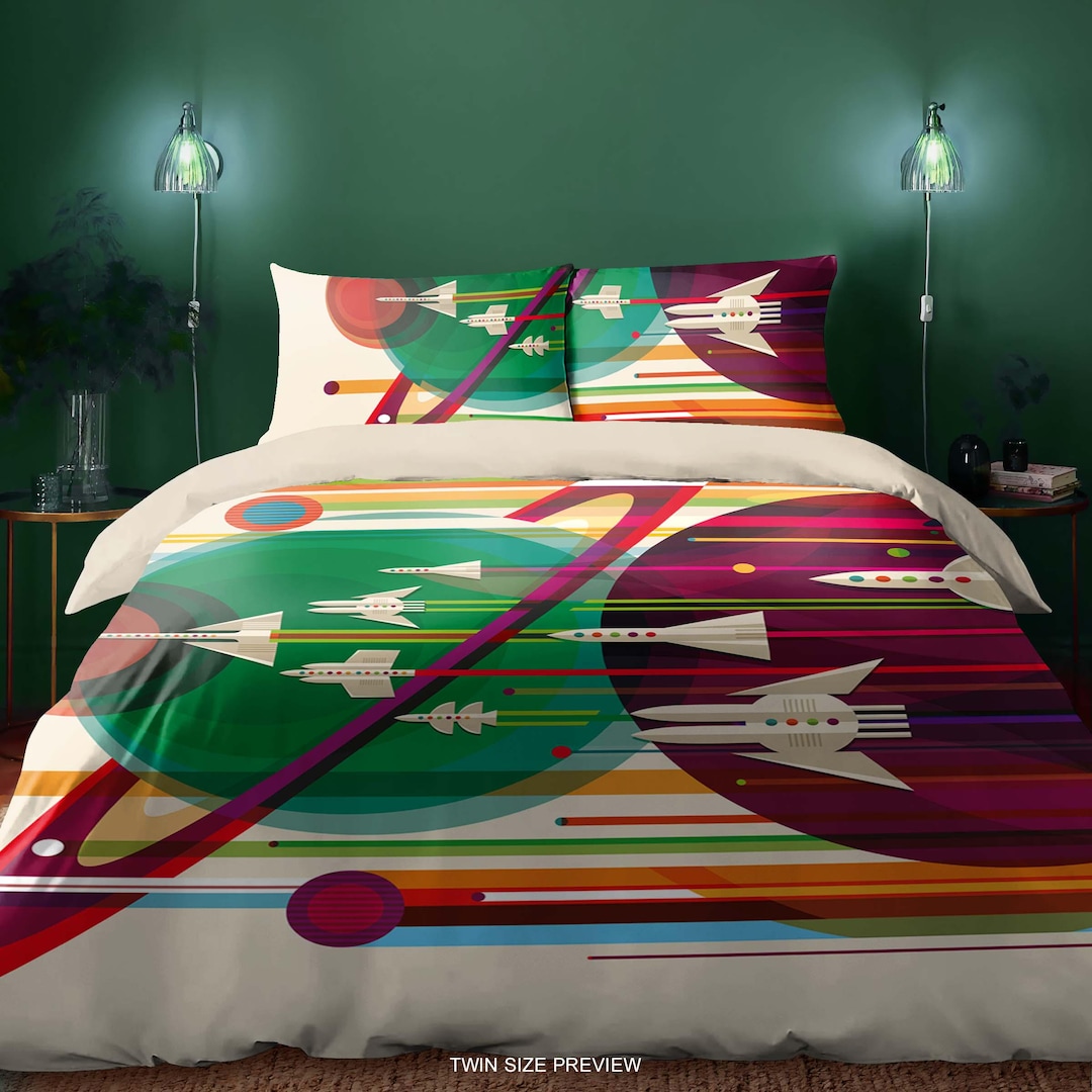 Space Journey Duvet Cover – NASA Comforter Set – Vintage Rocket Bedding ...