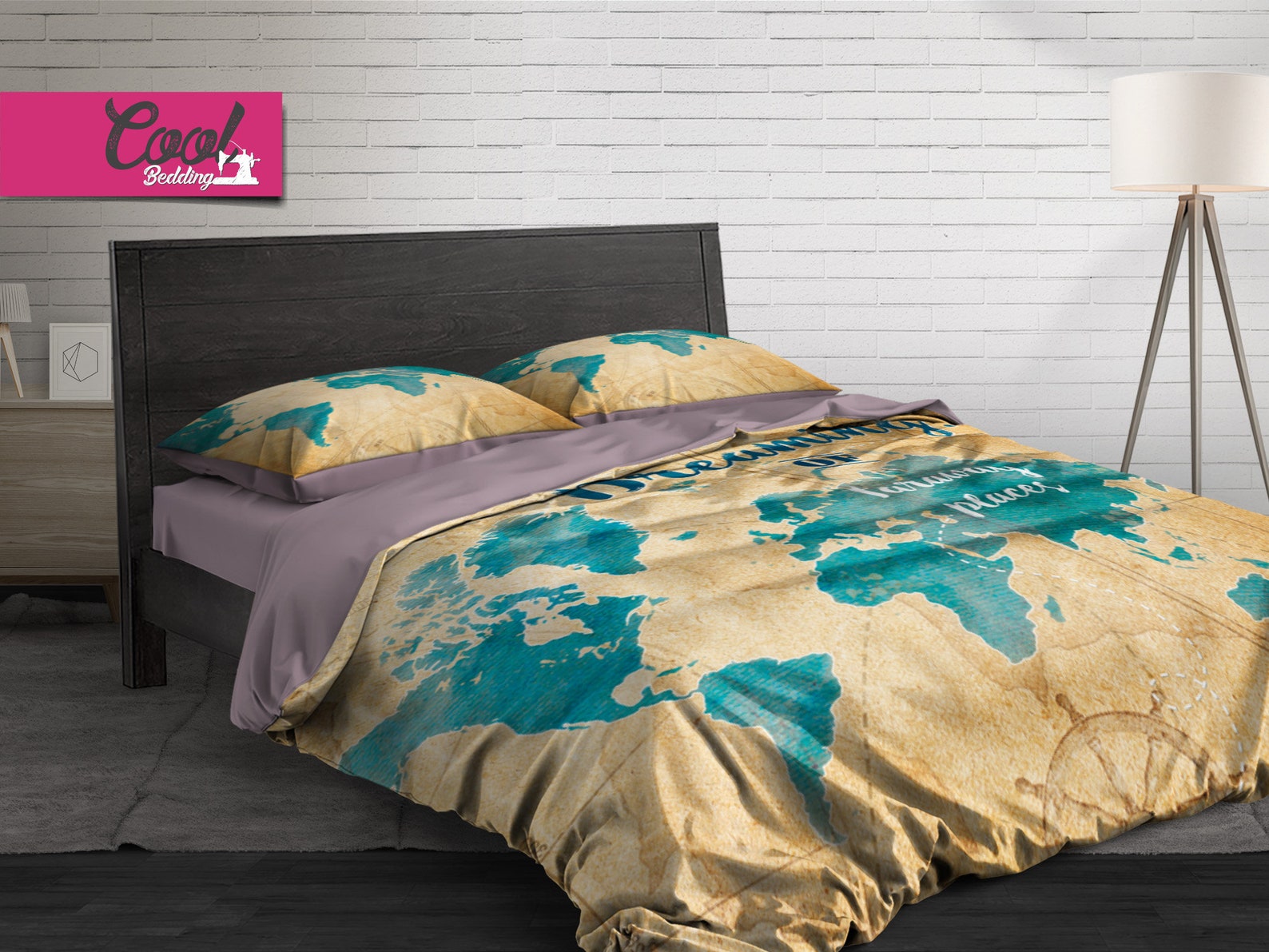 World Map Bedding Set Travel Map Duvet Cover Far Away Map - Etsy