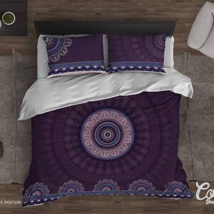 Purple Mandala Duvet Cover – Boho Chic Bedding Set – Hippie Bed Sheets ...