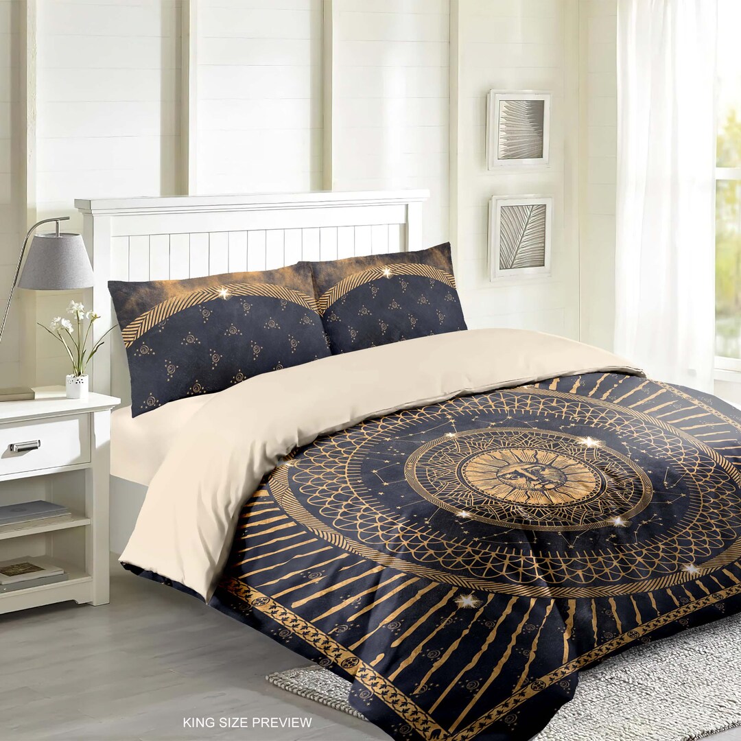 Gold Sun Bedding Set – Ancient Mandala Duvet Cover With Bohemian Tribal ...