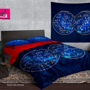 Constellation Map Bedding Set, Personalized Blue Duvet Cover, Map of the Constellations Bedding ...