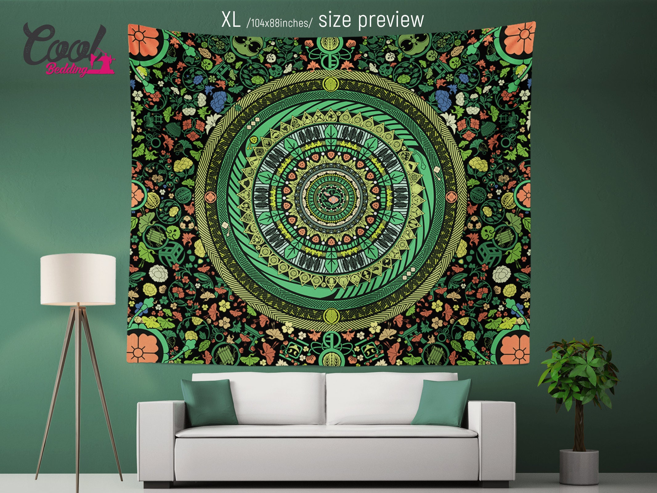 Mandala Tapestry Zen Garden Boho Wall Hanging Green Ethnic | Etsy