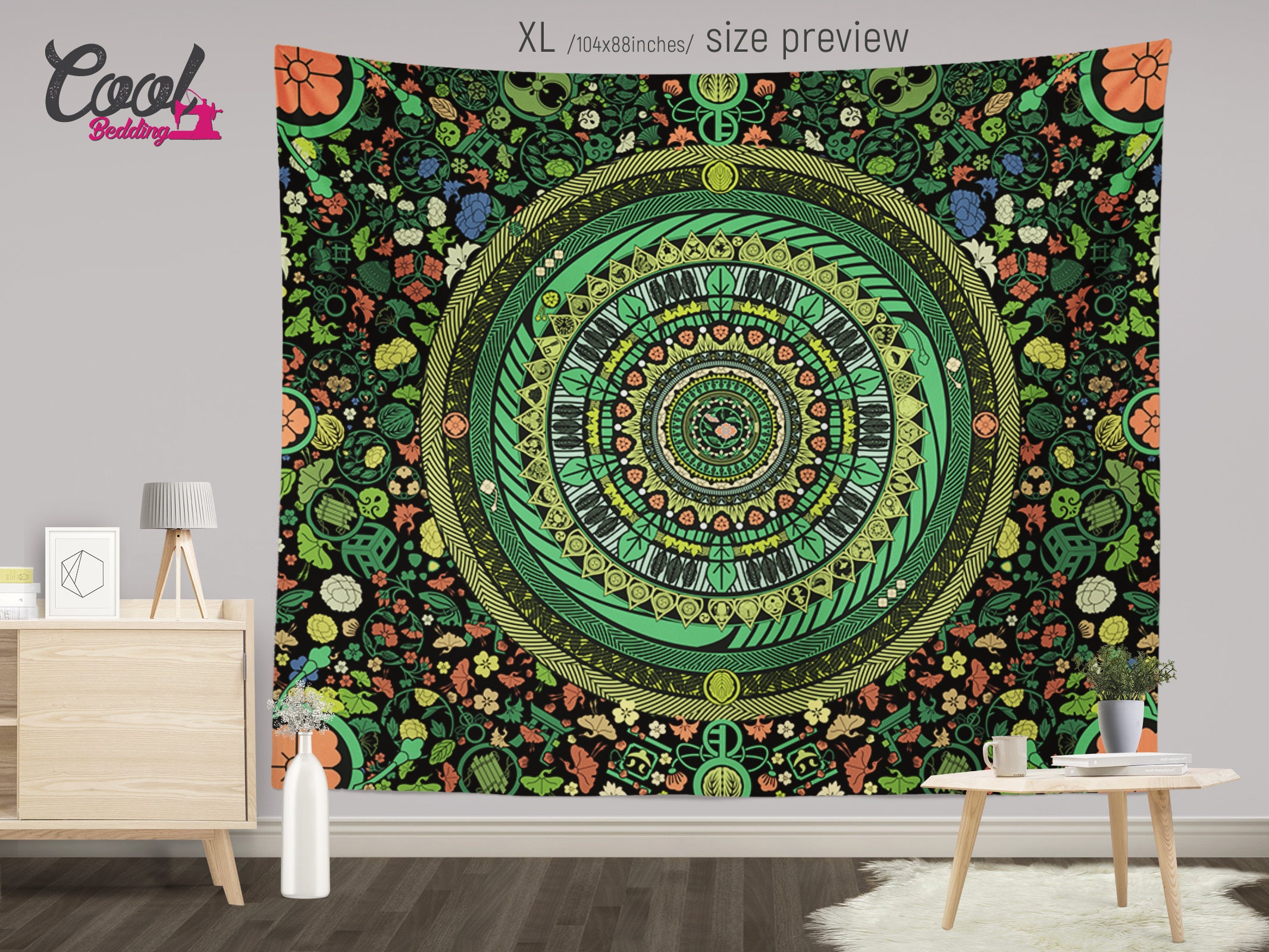 Mandala Tapestry Zen Garden Boho Wall Hanging Green Ethnic | Etsy