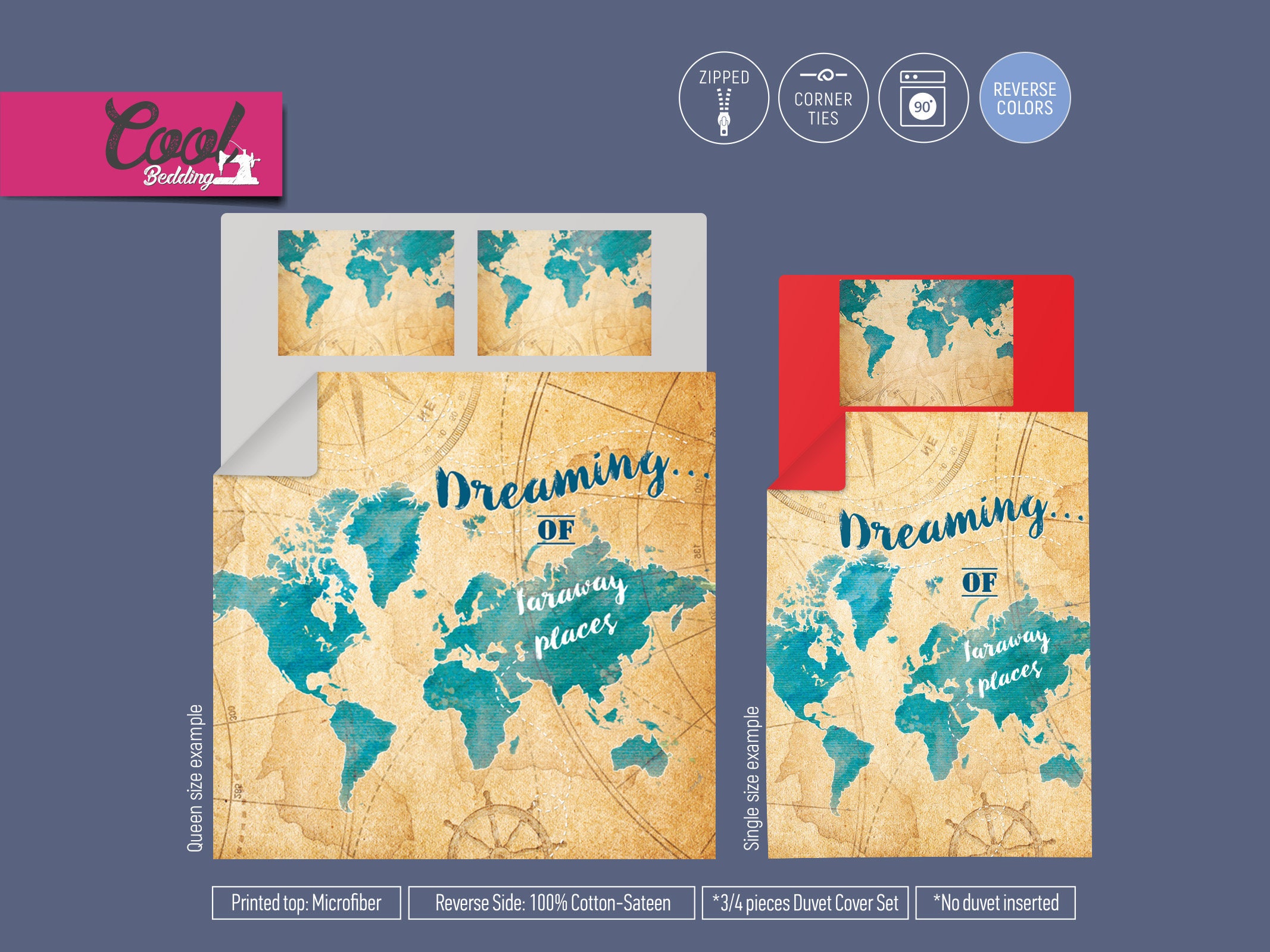 World Map Bedding Set Travel Map Duvet Cover Far Away Map - Etsy UK