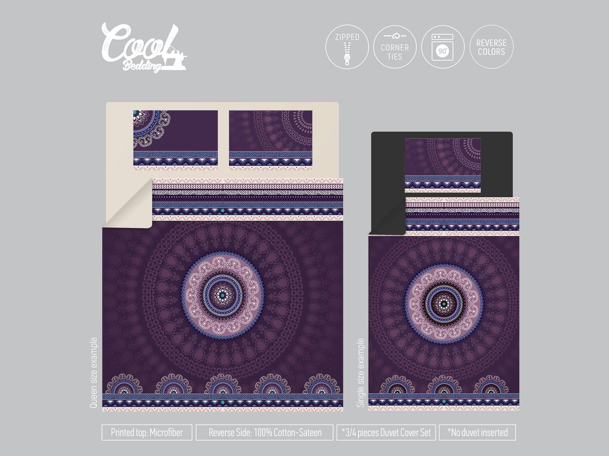 Purple Mandala Duvet Cover – Boho Chic Bedding Set – Hippie Bed Sheets ...