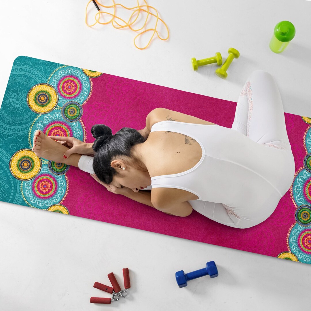 Yoga Mat Hippie Mandala, Pilates Rug, Fitness Workout Mat, Natural ...