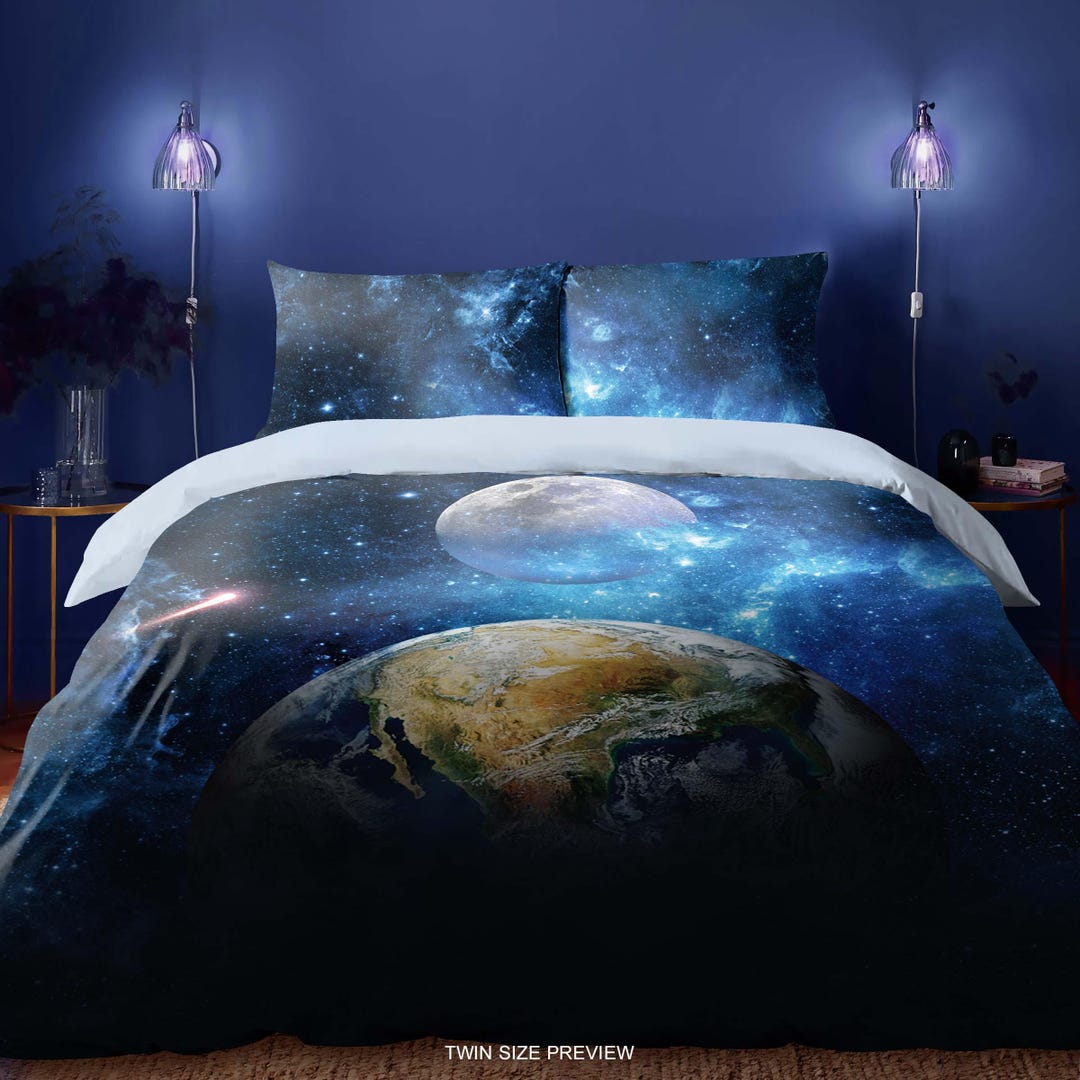 Galaxy Bedding Set: Dark Blue Nebula Duvet Cover, Celestial Comforter ...