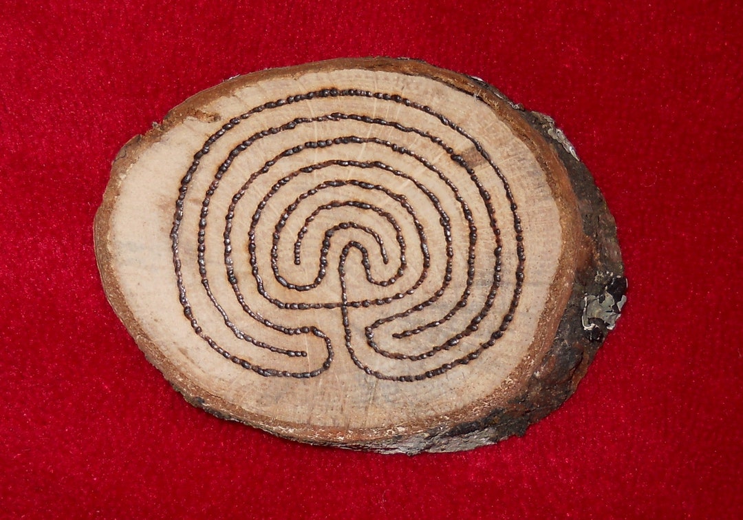 Labyrinth Amulet, Classical, Ancient Oak Wood Slice, Handmade ...