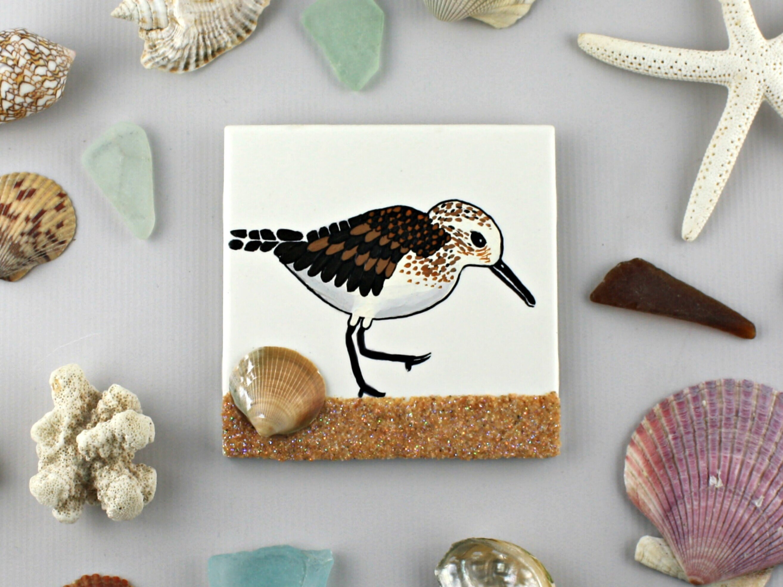 Sandpiper Coastal Bird Tile Art. Handmade Beachy Decor Painting for ...