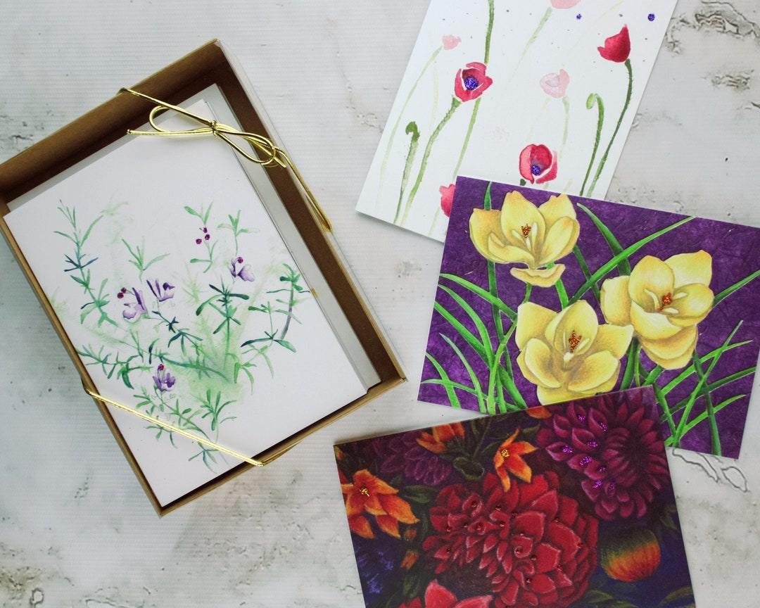 Floral Greeting Card Box Set of 8. All Occasion Note Cards. Blank ...