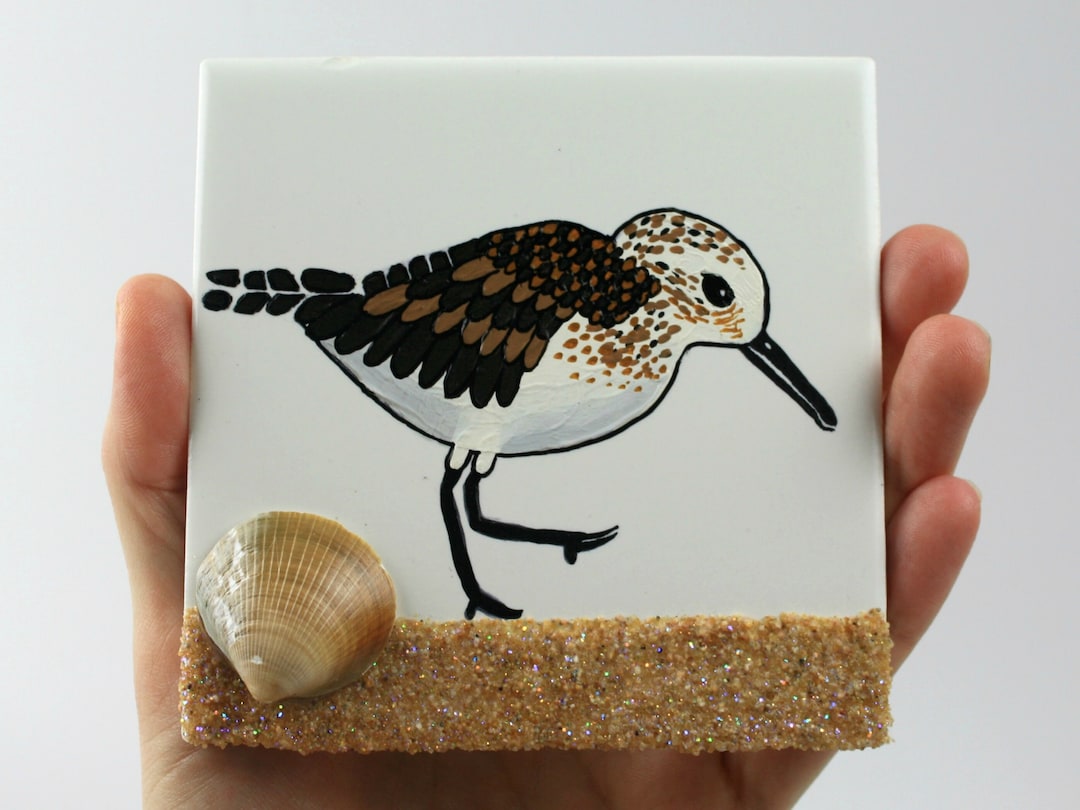 Sandpiper Coastal Bird Tile Art. Handmade Beachy Decor Painting for ...
