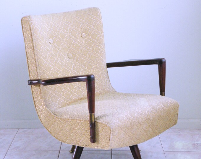 Mid Century Modern CANTILEVER ROCKER SWIVEL Chair W/ Solid Walnut Arms ...