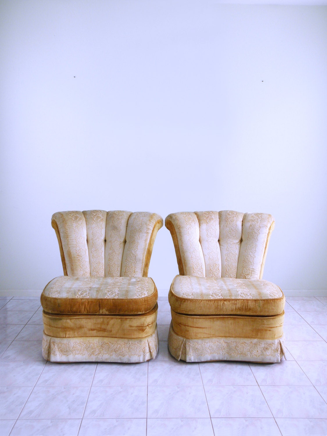 2 Enormous HOLLYWOOD Regency CHANNEL BACK Slipper Chairs Dorothy Draper ...