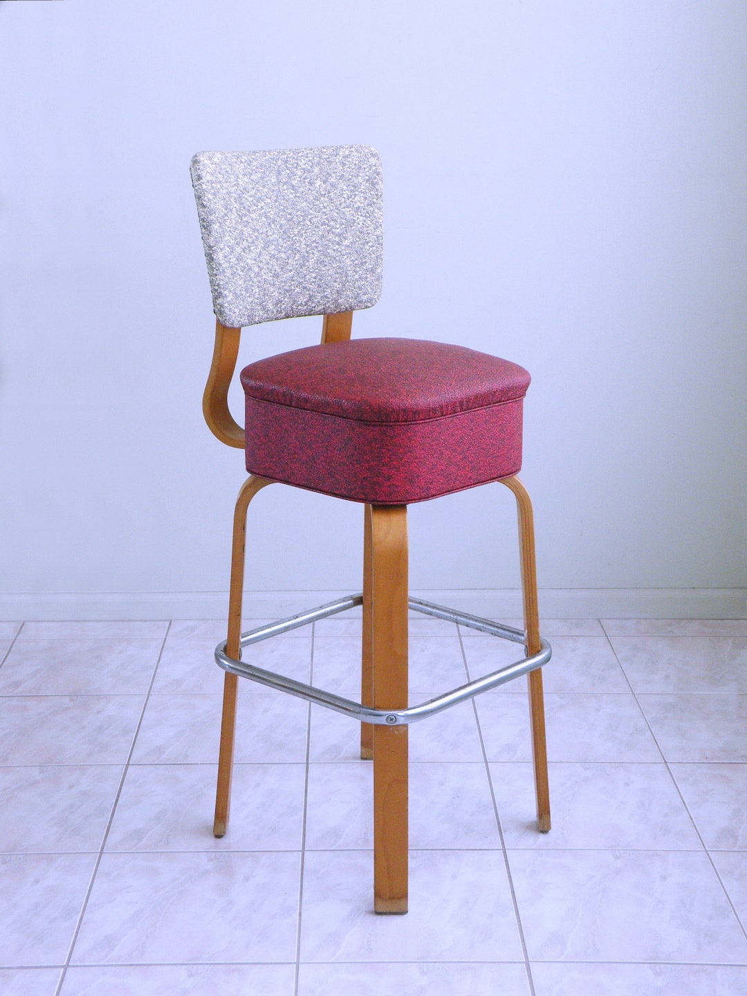 Mid Century Modern ARCHITECT'S STOOL Drafter's Atomic Two Tone Vinyl ...